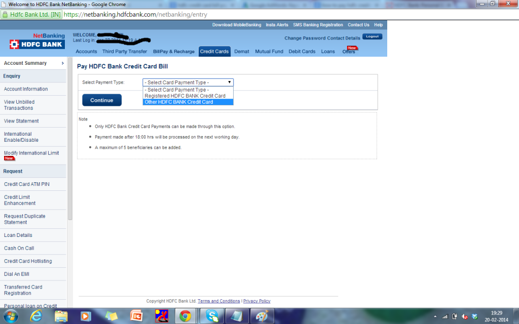 HDFC Bank Credit Card Bill Payment Online
