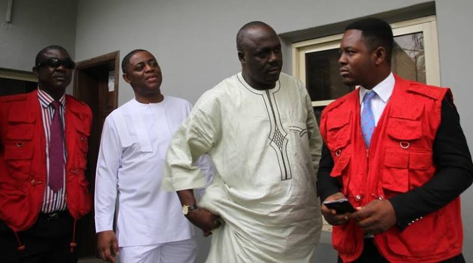 Photos: Femi Fani Kayode outside the premises of a court today