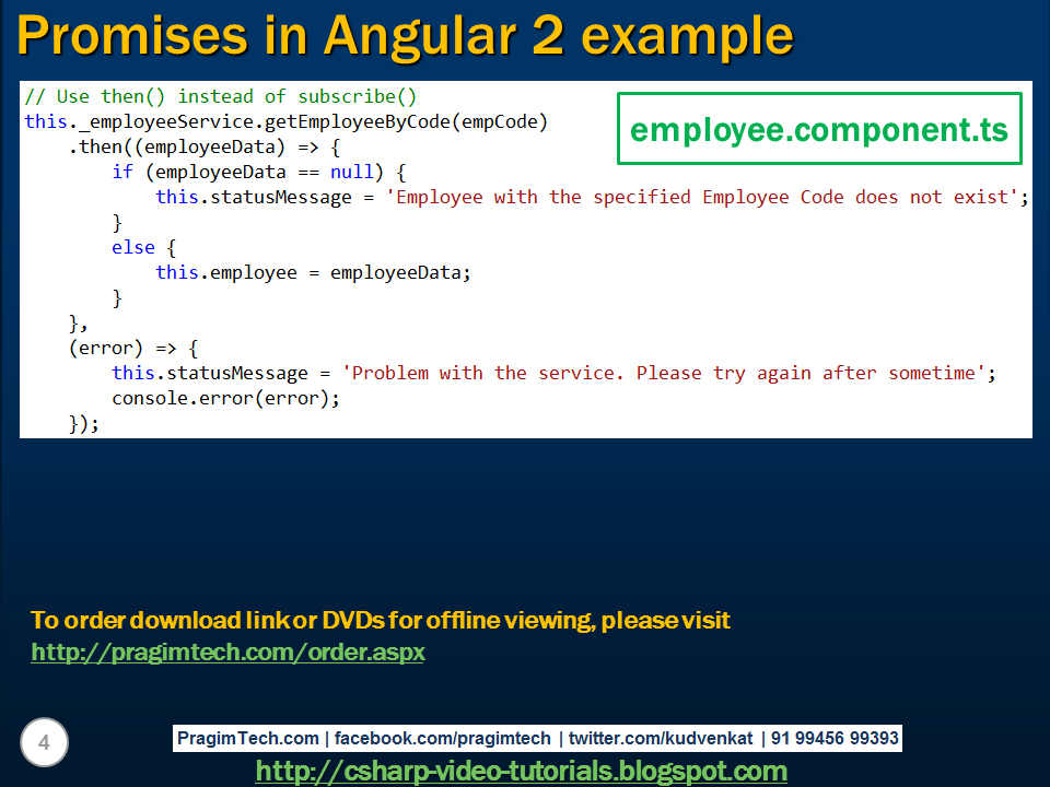 Sql server, .net and c# video tutorial: Promises in angular 2 example
