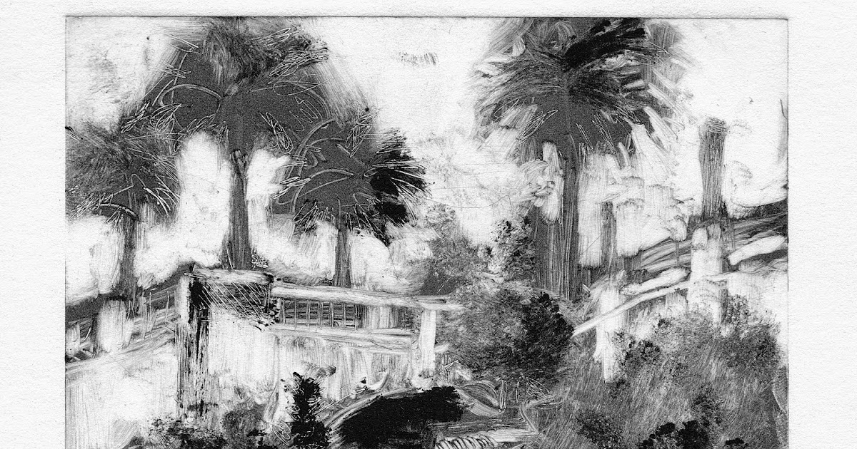 blackened white art: Hearst Castle monotype