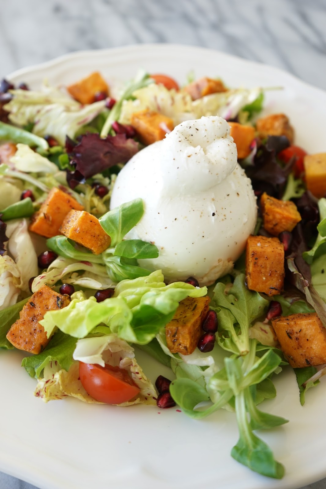 The Cook Time: Salade gourmande : patates douces, burrata et grenade