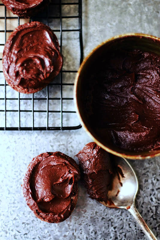 Milk and Honey: Chocolate Friands with Mocha Fudge Frosting
