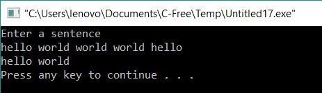 All C Programs: Program 256:Remove Repeated Words in String using C