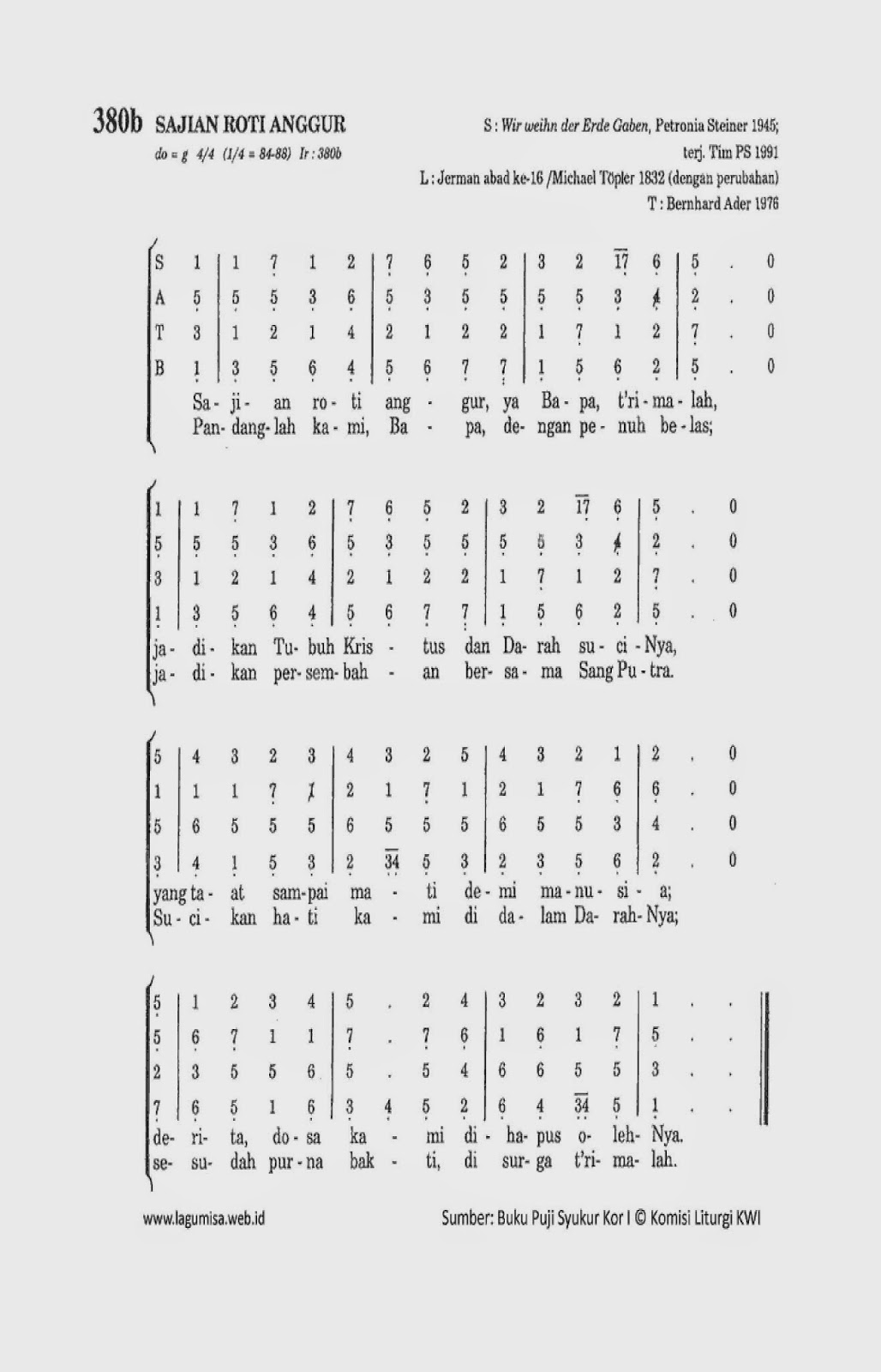 MAZMUR TANGGAPAN DAN LAGU-LAGU MISA: SAJIAN ROTI ANGGUR