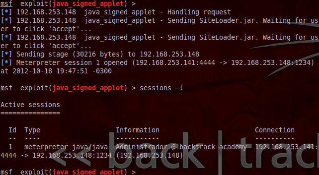 Backtrack 5 Exploit Java Signed Applet ~ Tutoriales Hacking
