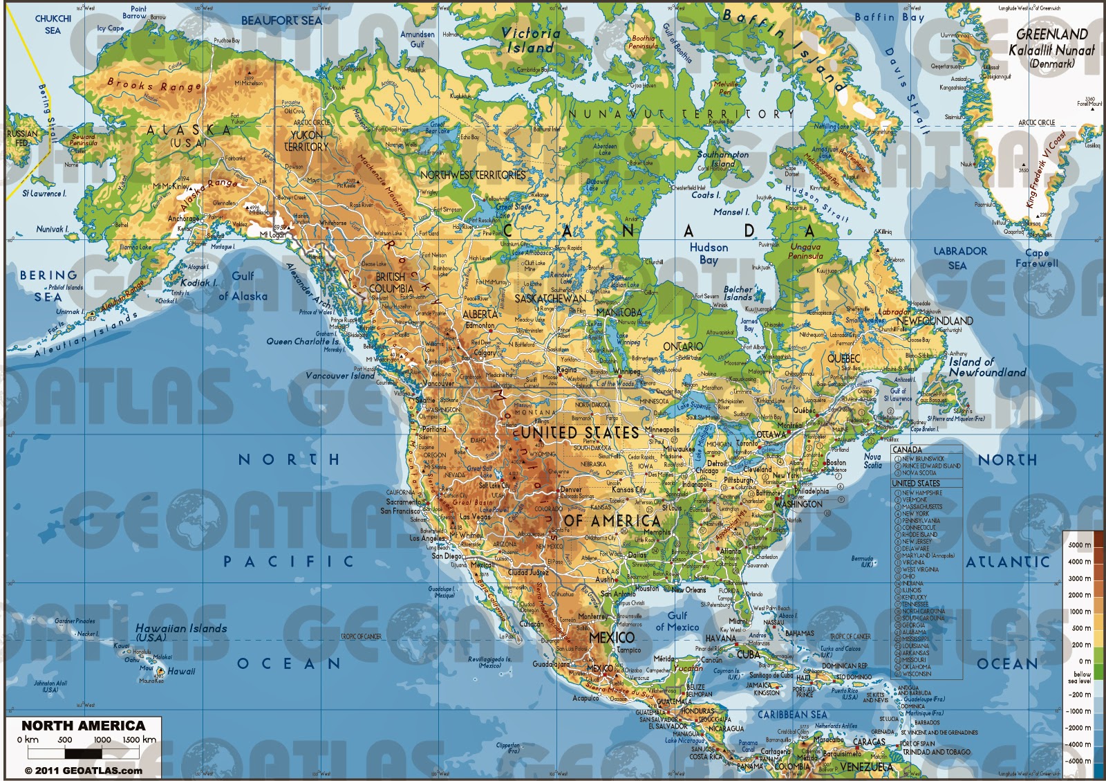 Clase: Physical and political map of America