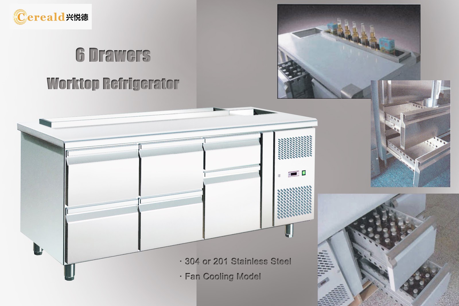 Six Drawer Refrigerated Stainless Steel Worktop Counter: Six Drawer ...