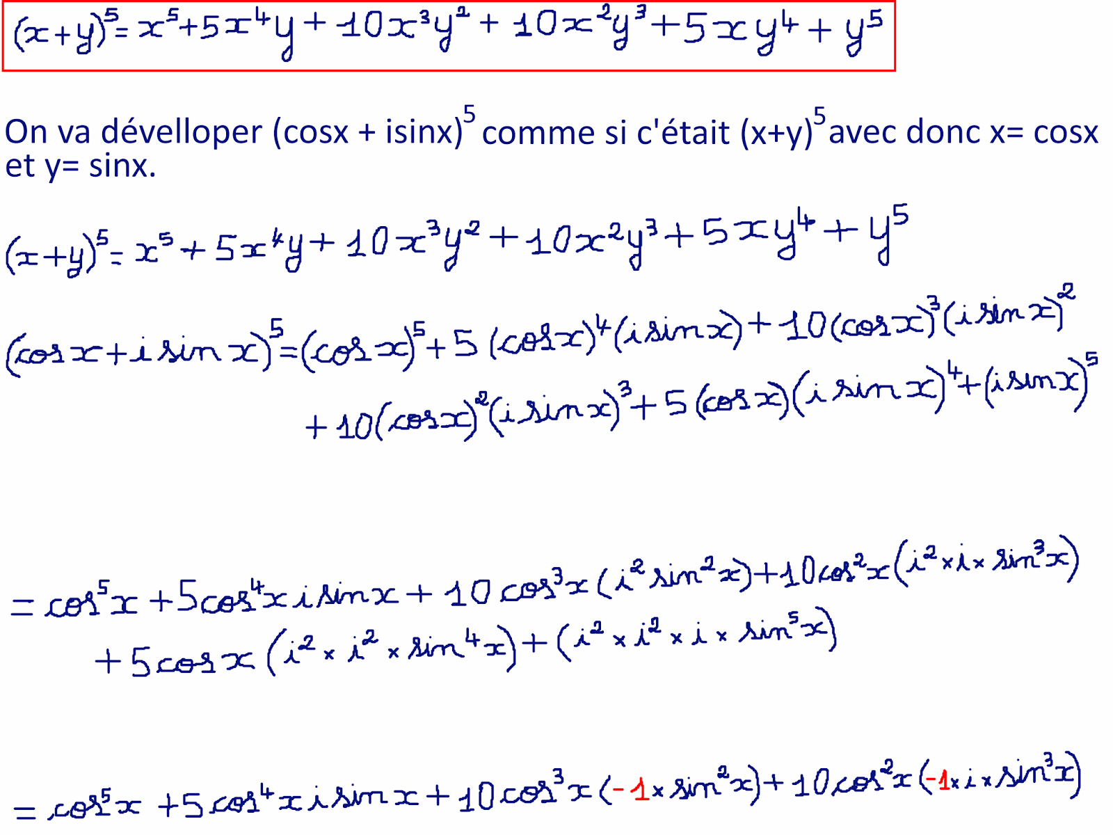 Calculer cos(nx) et sin(nx) en fonction de cosx et sinx ~ NOTREUS