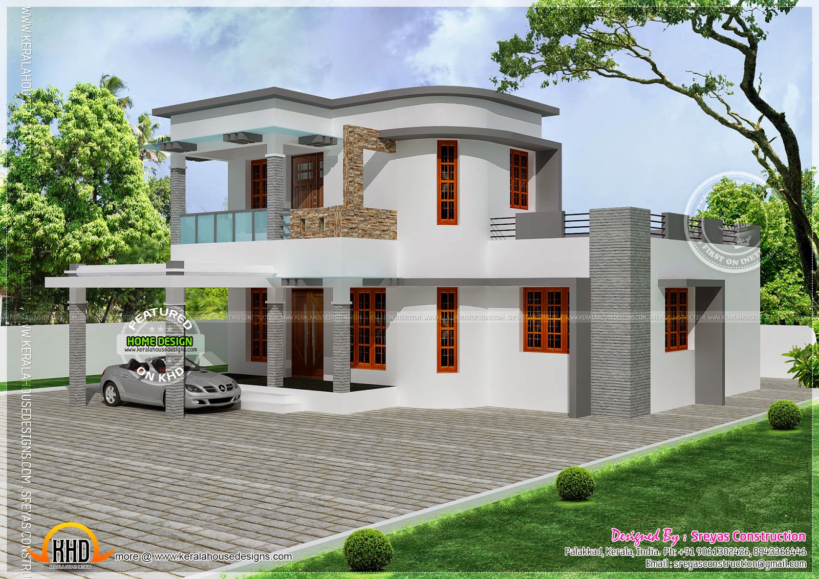 Flat with curvy mix roof house | Home Kerala Plans