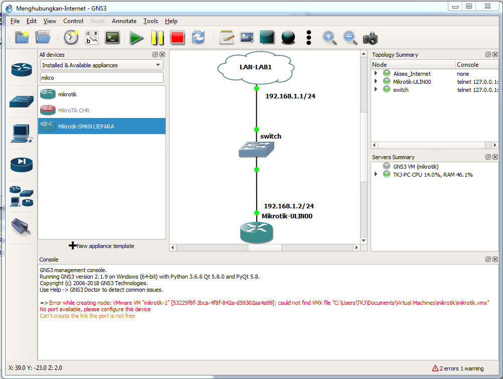 Tutorial Menghubungkan Router MikroTik ke Internet dengan Interface LAN (Windows) di GNS3
