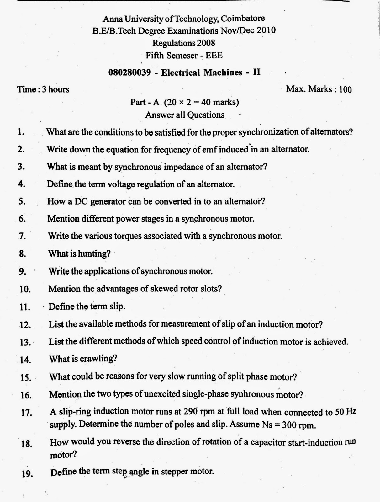 Question Paper of Anna University of Technology, Coimbatore, 080280039 ...