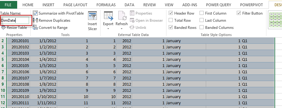 Bi Future Blog Excel Creating A Date Dimension In Excel For Usage In Powerpivot