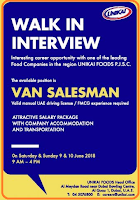 WALK IN INTERVIEW – VAN SALESMAN - Amj International Vacancies