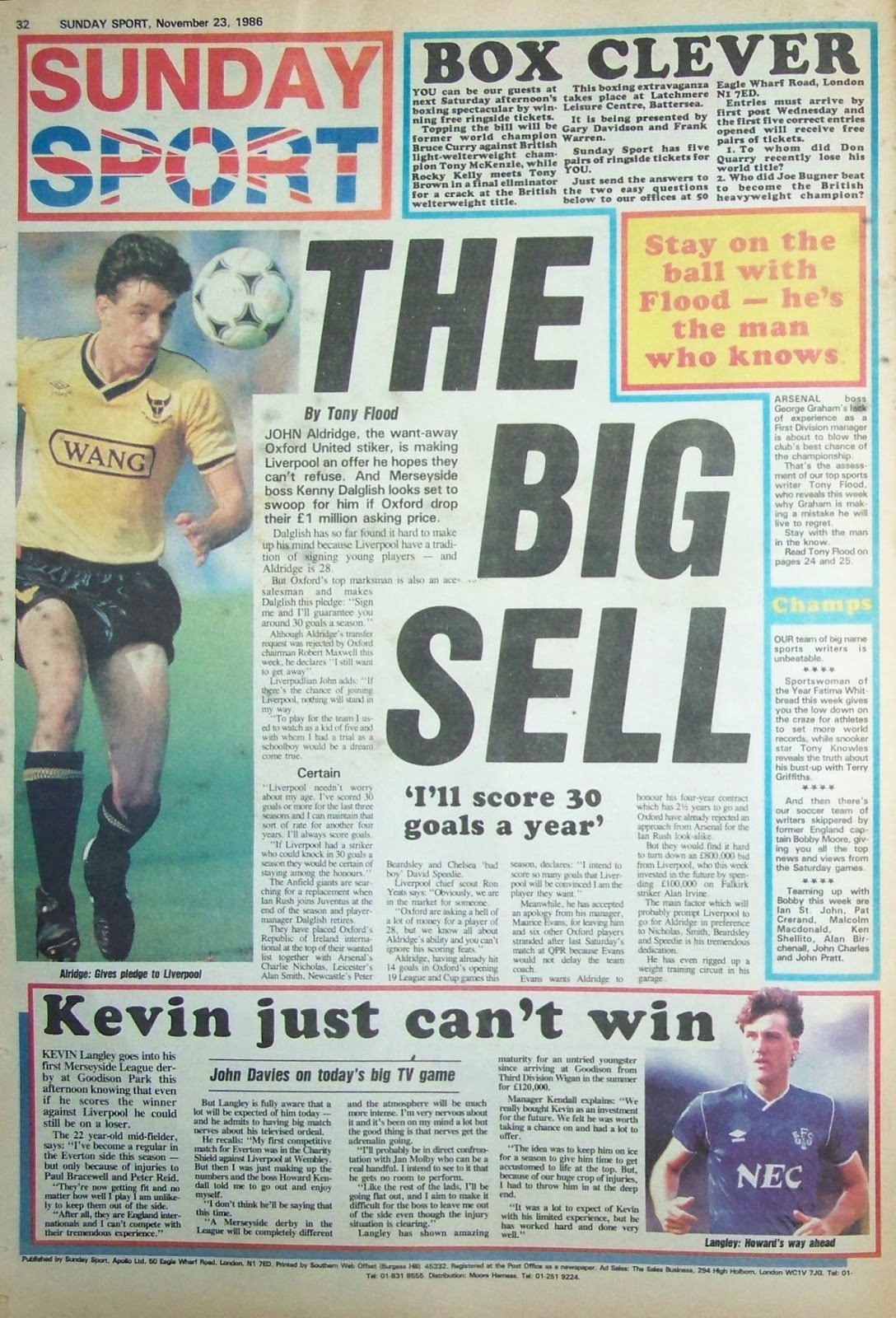 Sunday Sport newspaper 23th November 1986