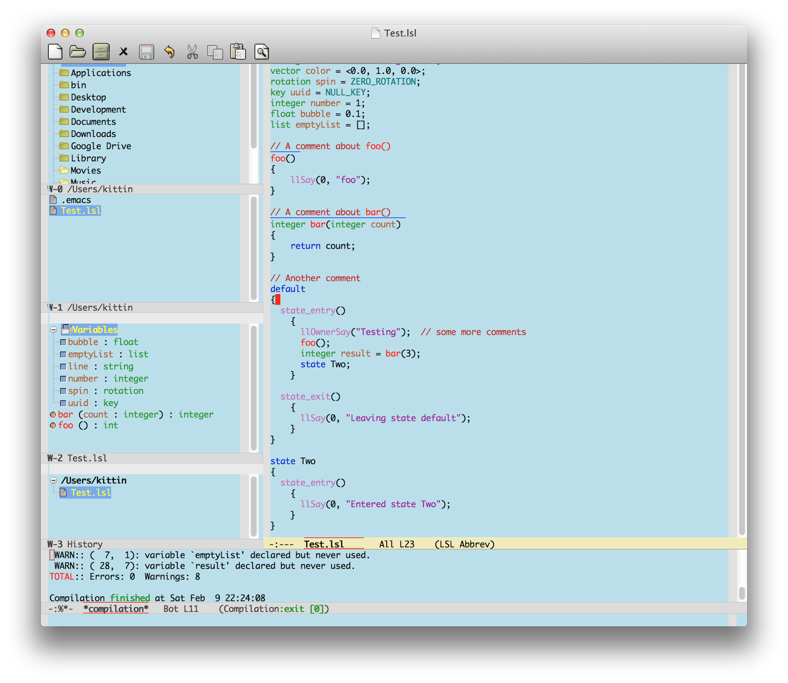 Kittin Ninetails: Writing LSL in Emacs