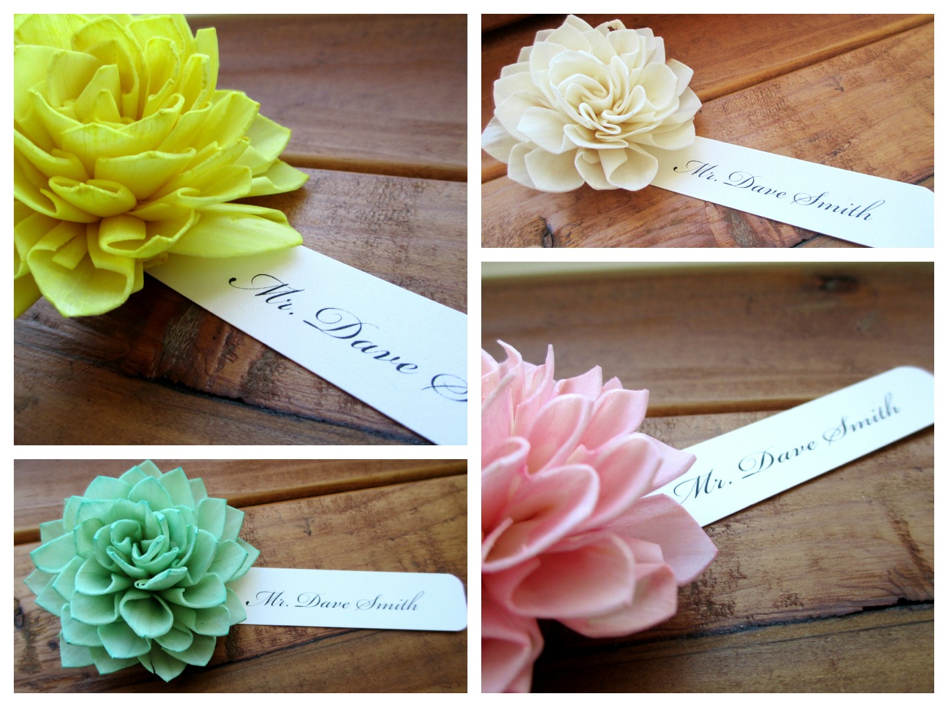 Company Forty Two: wooden flower place cards