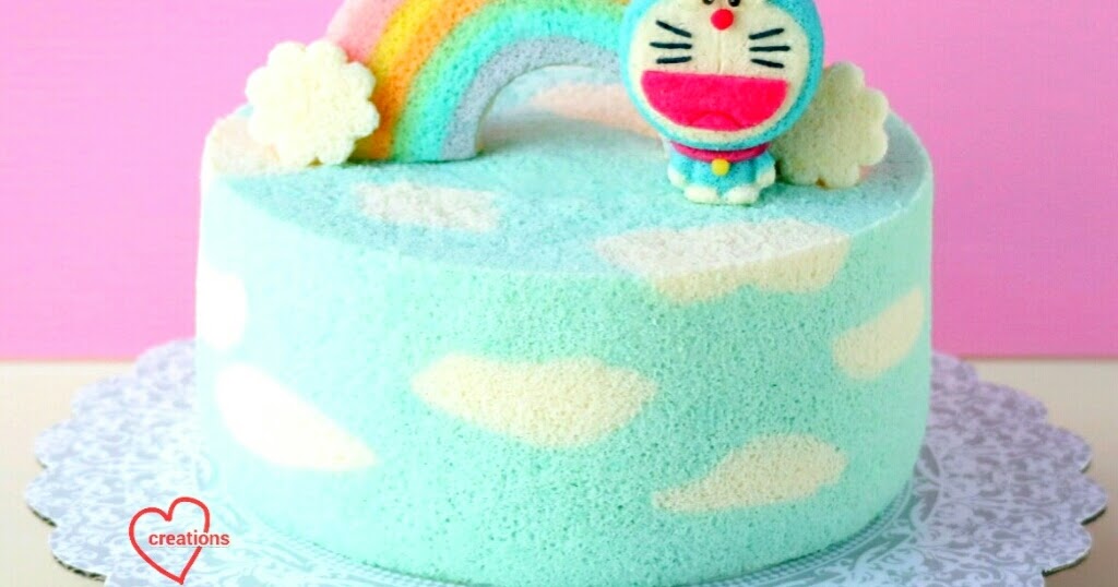 Loving Creations for You: 'Flying Doraemon' Rainbow Cloud Chiffon Cake