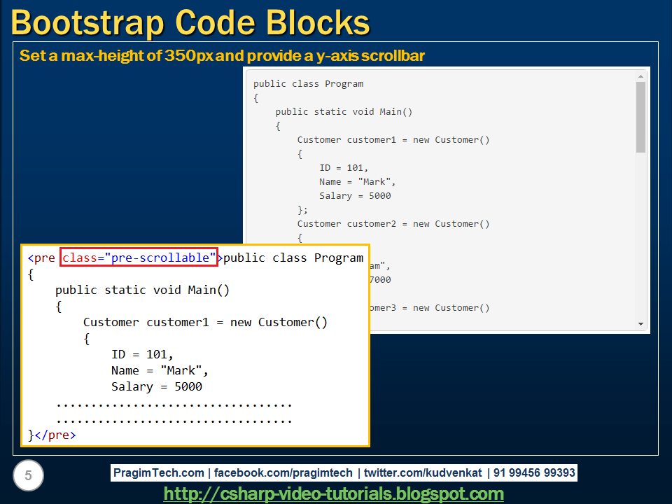 Sql server, .net and c# video tutorial: Bootstrap code blocks