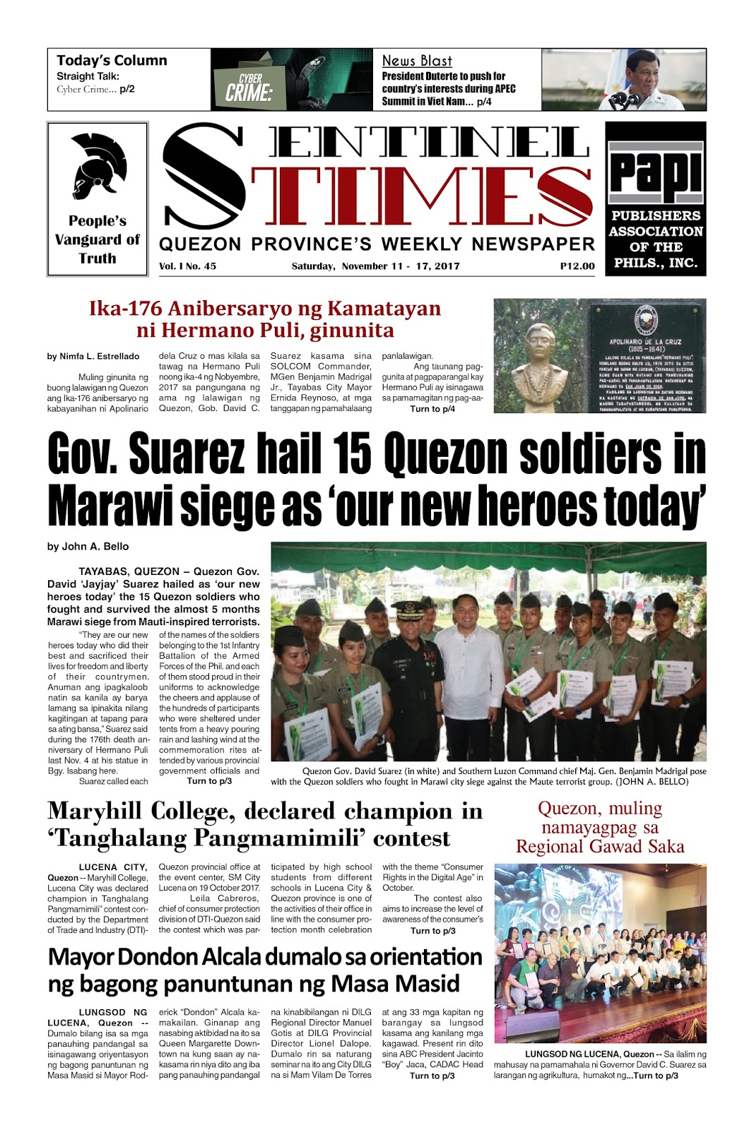 Sentinel Times November 11 - 17, 2017 Vol. I No. 45 - Sentinel Times