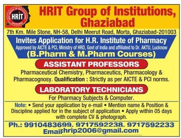 HRIT Group of Institutions, Ghaziabad, Wanted Assistant Professors ...