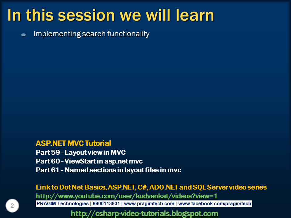 Sql server, .net and c# video tutorial: Part 62 - Implementing Search in MVC