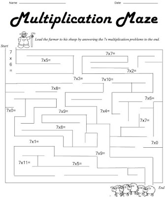 All Free Worksheets : 7's multiplication math maze