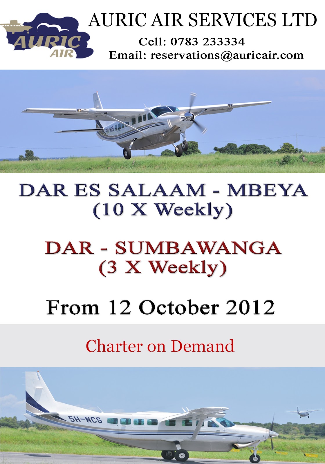 T-E-M-B-E-A Tanzania: Auric Air Update: New Flights to Mpanda and ...