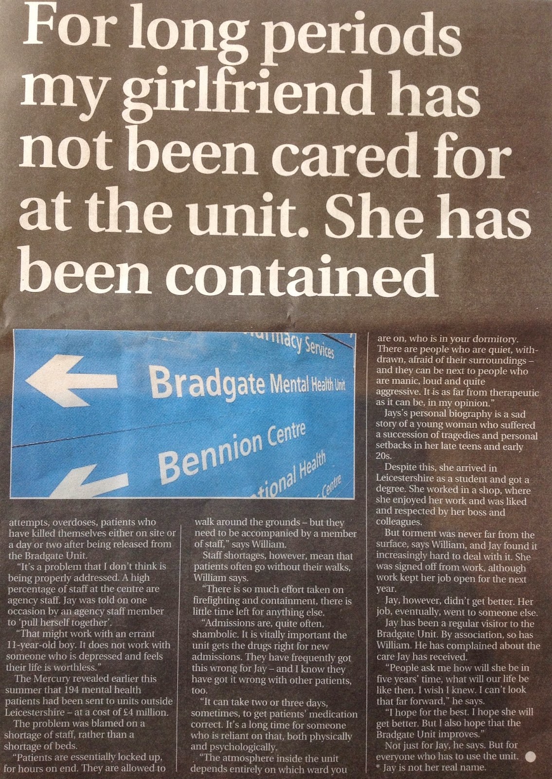 Failing Mental Health Services: Article regarding Bradgate Unit ...