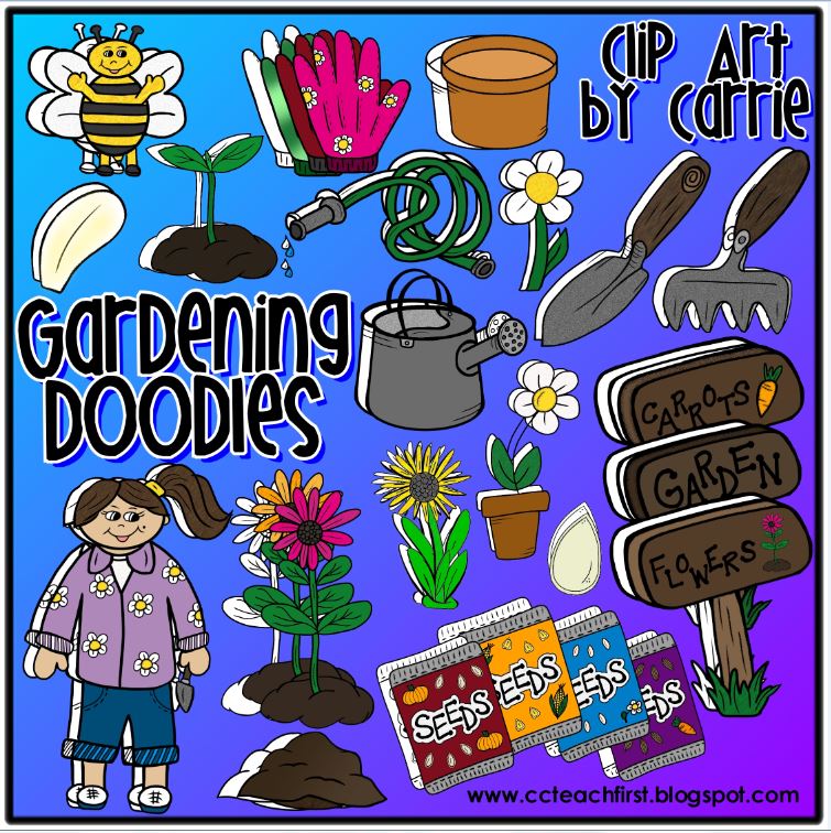 Clip Art by Carrie Teaching First: Gardening Doodles and FREEBIE Flower Pot
