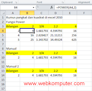 Menggunakan rumus pangkat di excel 2010 (fungsi power /kuadrat) ~ IT