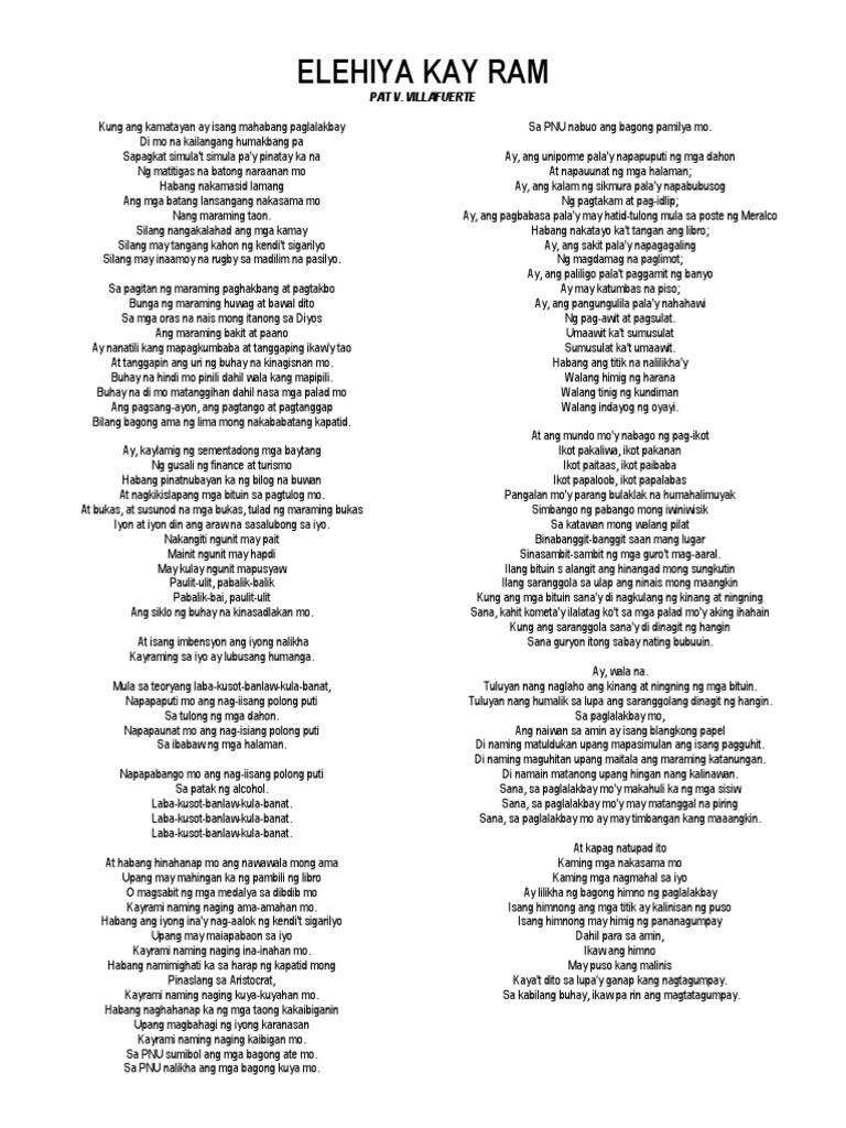elehiya para kay ram - philippin news collections