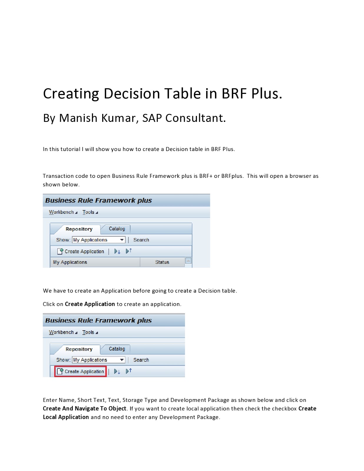SAP BRFplus Tutorials: Creating Decision Table in BRF Plus by Manish Kumar