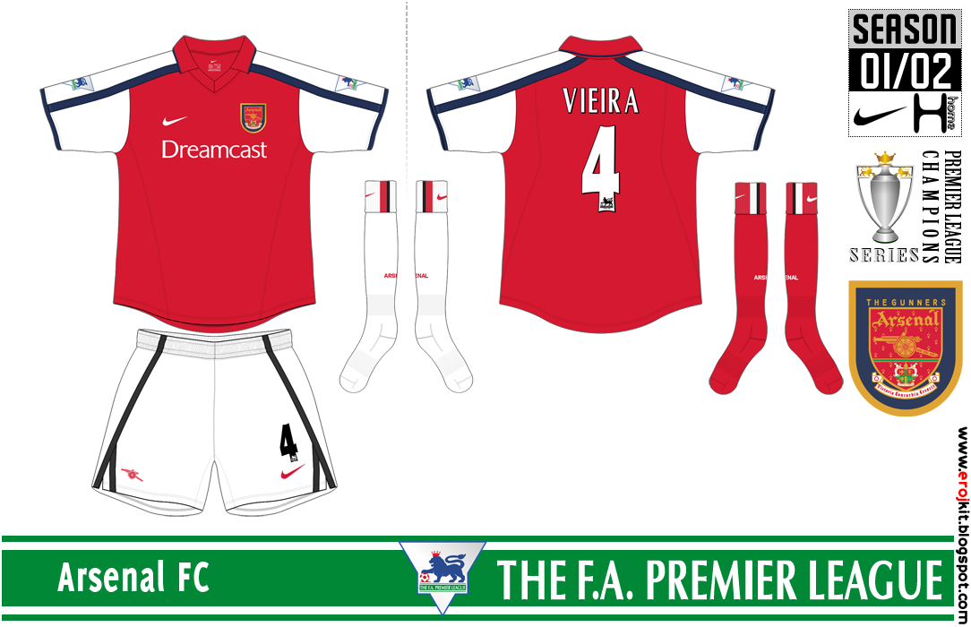 Kit Design, by eroj: 2001-02 Arsenal (Home, Away e Third)