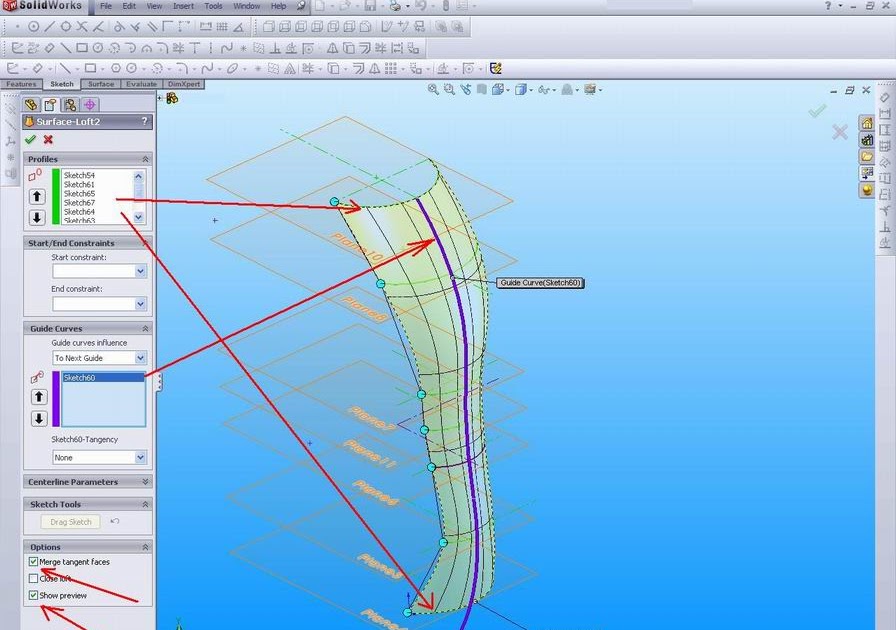 create a loft surface - SOLIDWORKS simple tutorials