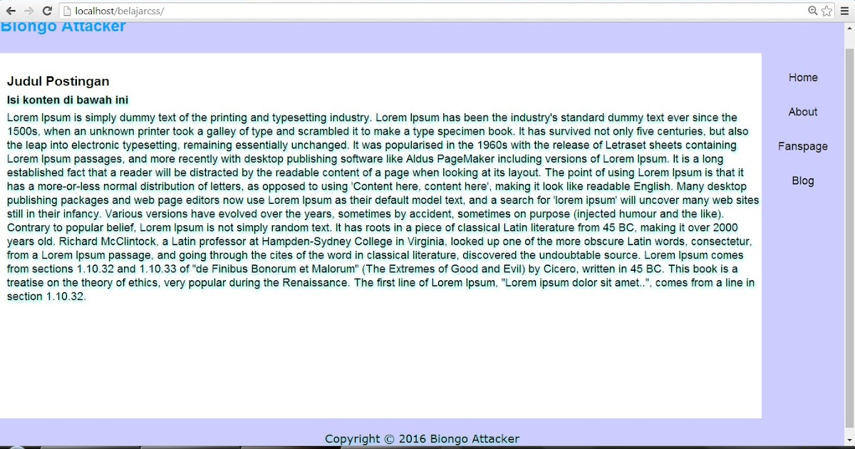 Tutorial membuat tampilan atau layout website dengan css - Biongo Attacker