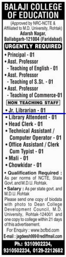 The Library Soup : Jr. Librarian Vacancy at Balaji College of Education ...