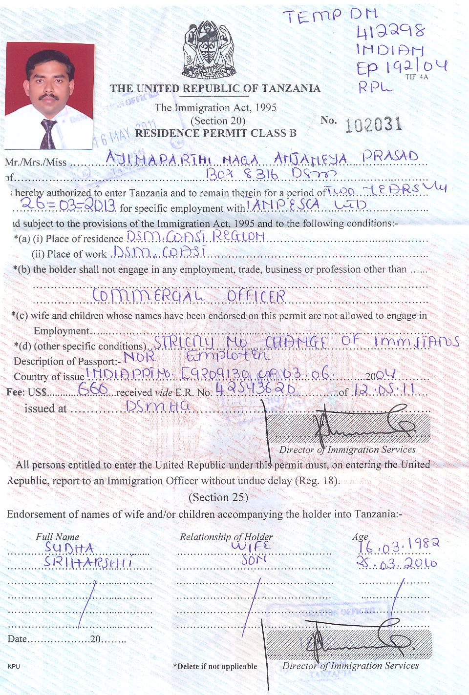 Prasad: 04th Work Permit - Alpha Group, Mafia Island, Tanzania - 13/06 ...