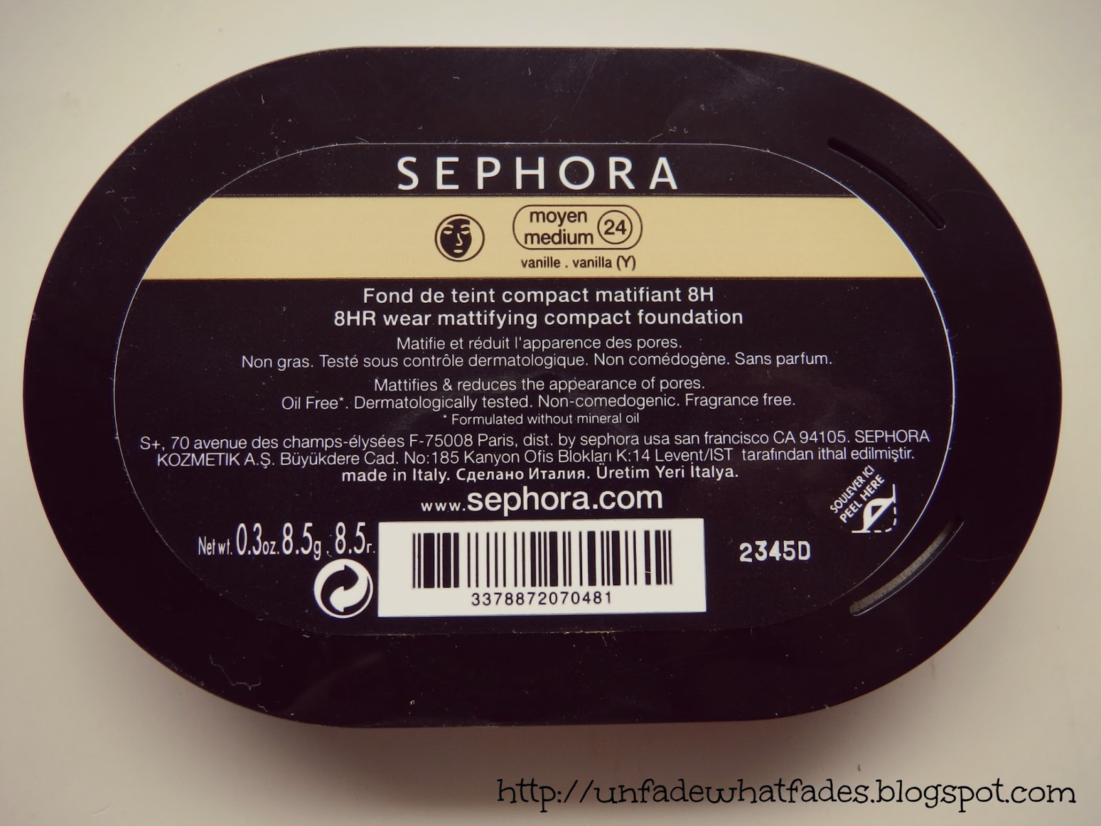 Unfade what fades: Sephora 8H Wear Mattifying Compact Foundation #24 ...