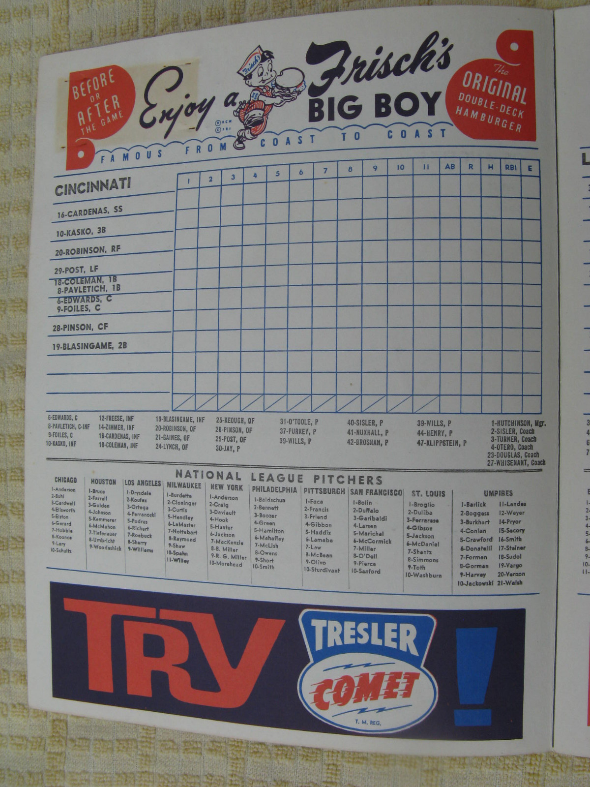 Cincinnati Reds Baseball Card Collector: 1962 Cincinnati Reds Scorecard