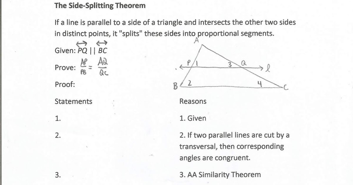 Geometry, Common Core Style: Lesson 12-10: The Side-Splitting Theorem ...
