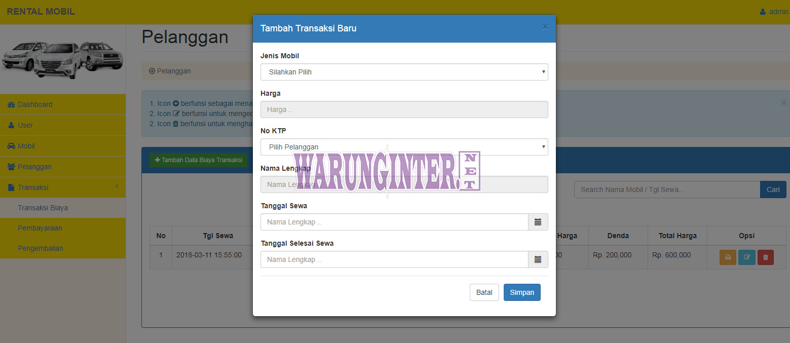 Download Aplikasi Rental Mobil Berbasis Web (PHP dan MYSQL) - Warung ...