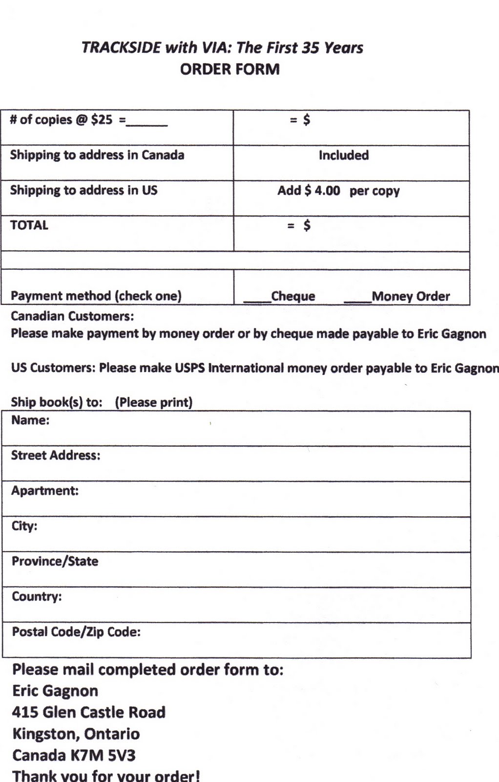 NEW VIA RAIL BOOK: Order Form
