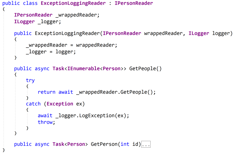 Jeremy Bytes: More DI: Adding Exception Logging with the Decorator Pattern Jeremy Bytes: More DI: Adding Exception Logging with the Decorator Pattern