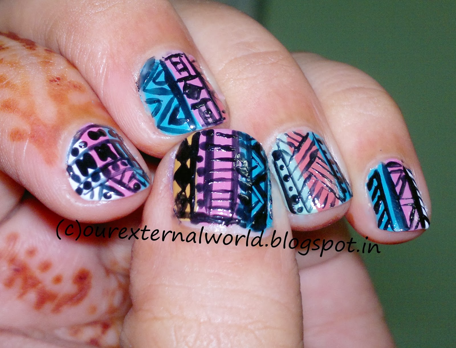 Colorful Tribal Nail Art