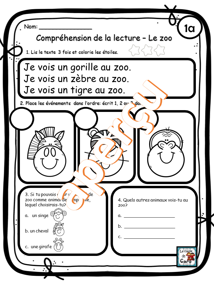 la classe de caro.: Compréhension de la lecture - Le zoo – La nature