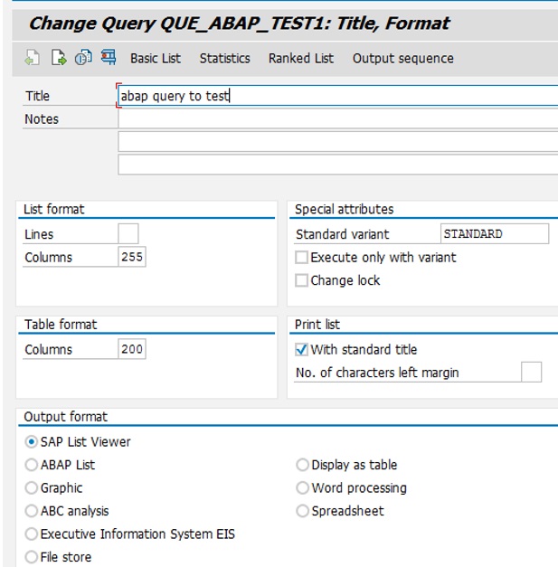 SAP ABAP technical information: SAP Query creation