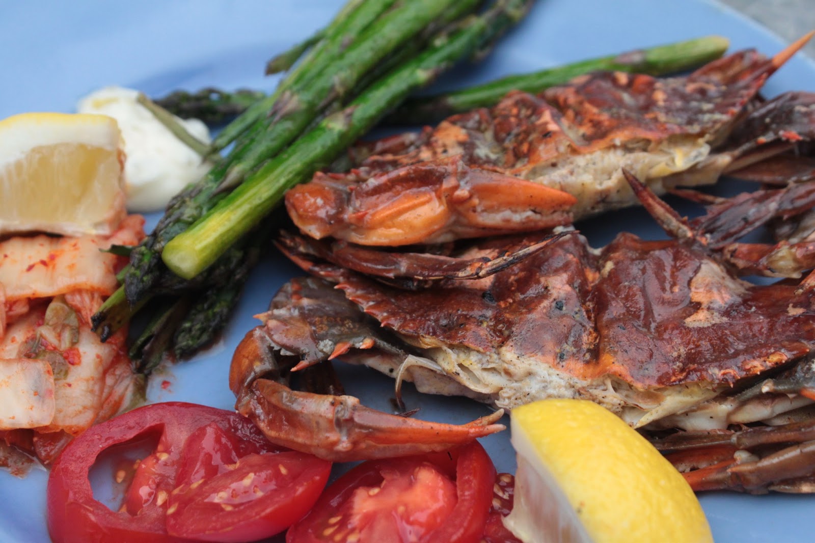Meals I Have Eaten: Grilled Soft Shell Crabs with Asparagus and Kimchi