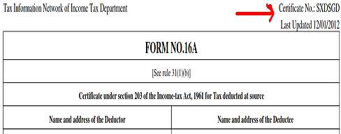UNIQUE TDS CERTIFICATE NUMBER TO BE FILLED IN INCOME TAX RETURN ...