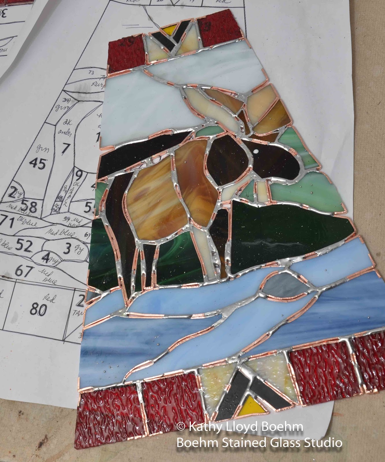 Boehm Stained Glass Blog: Bear and Moose Cabin Stained Glass Lamp