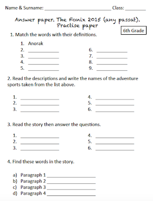 English al Lluis Vives: 6th Grade: The Fonix - 2015. Practise last year